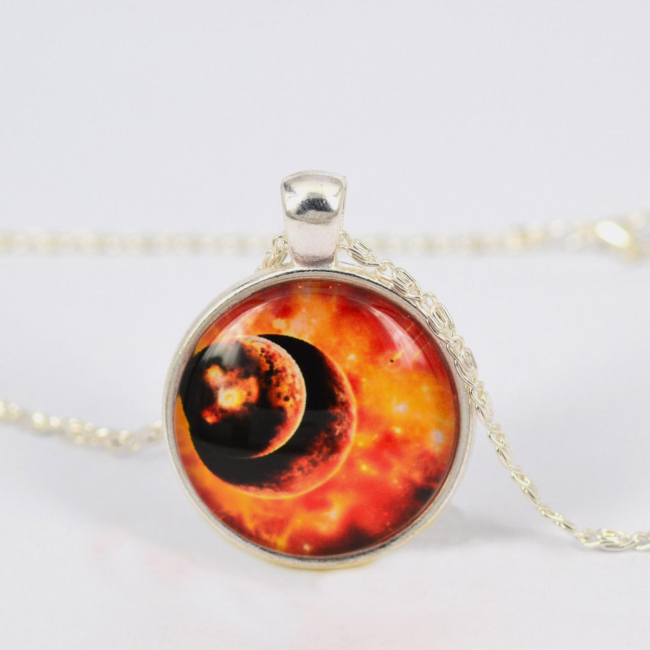 Cosmic Explosion Figure Pendant Glass Cabochon Necklace,silver Plated ...